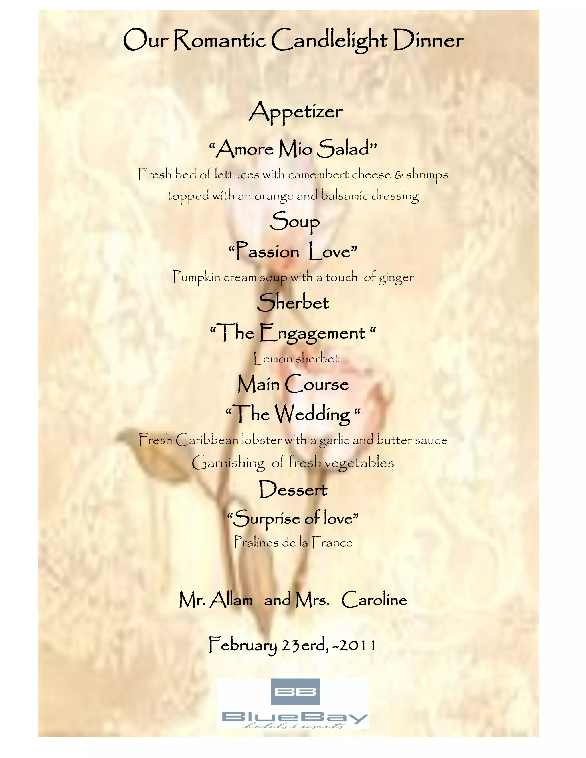 Romantic candle light dinner menu | PDF