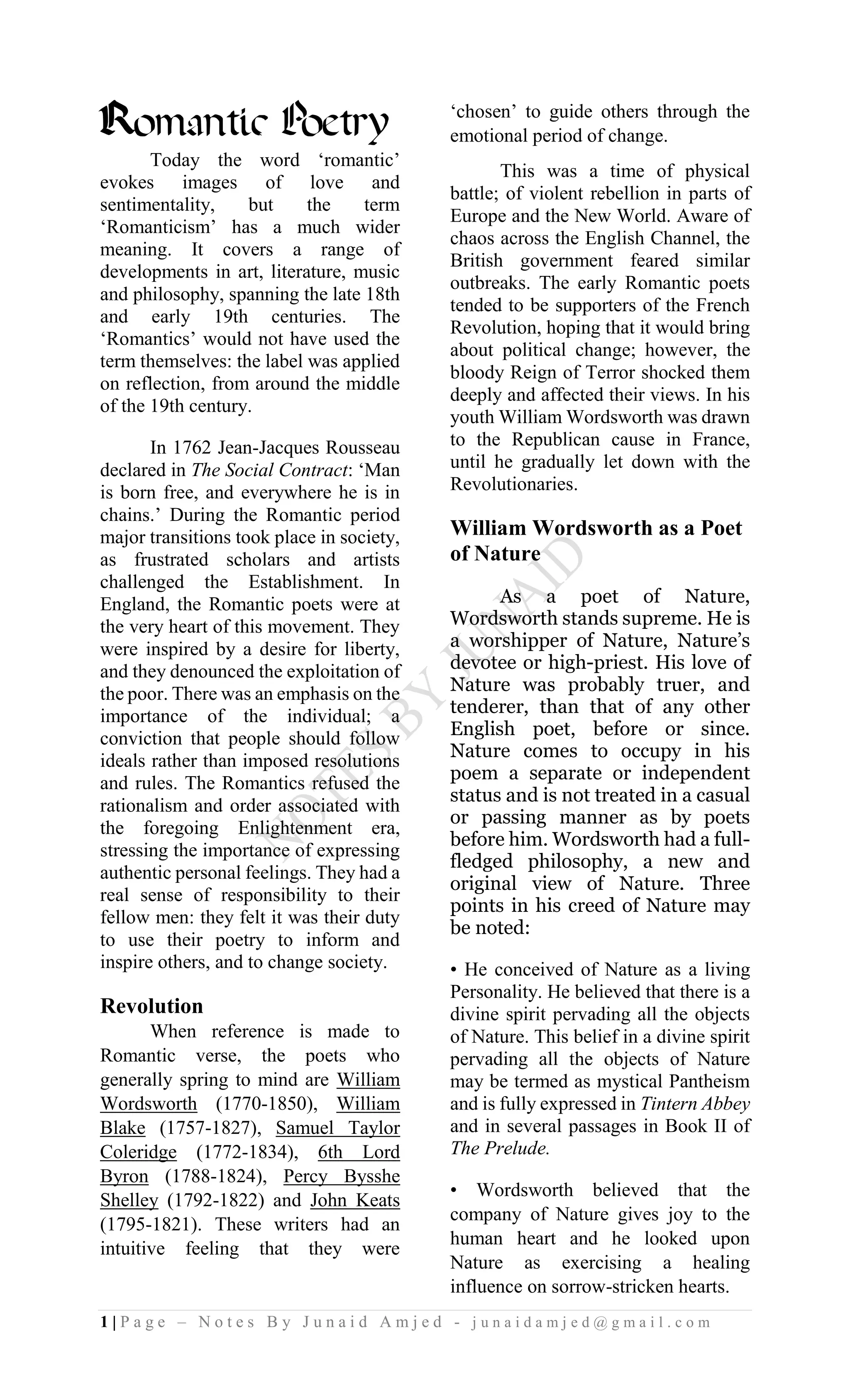 Wordsworth - Romantic Nature and Poet | PDF