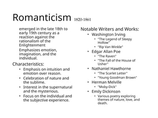 Romanticism, Transcendentalism and Gothic Lit | PPTX