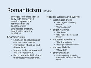 Romanticism, Transcendentalism and Gothic Lit | PPTX
