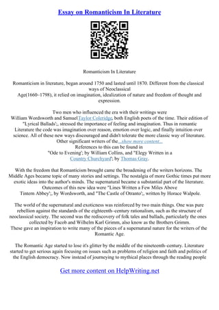 Romanticism Essay | PDF