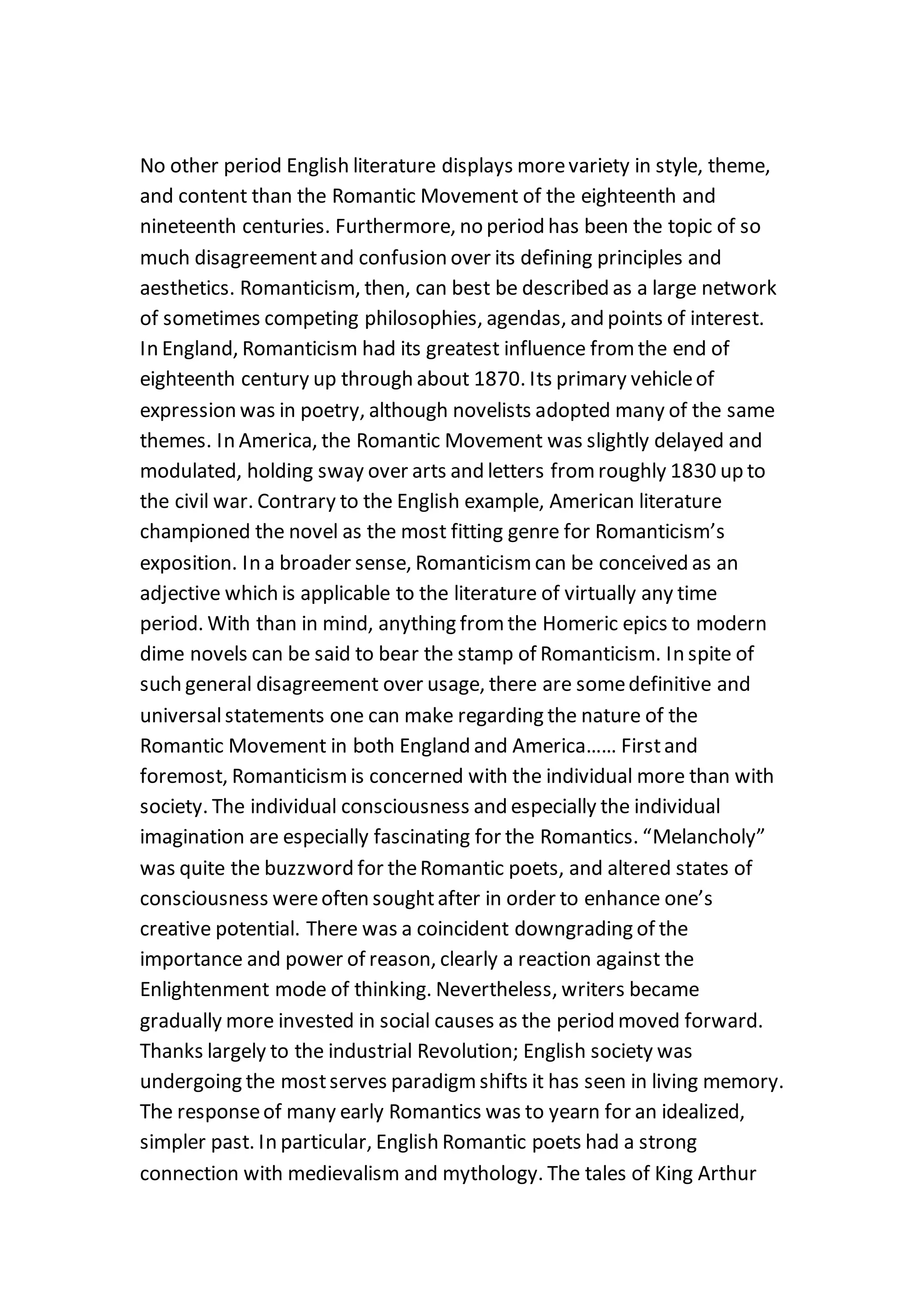 Romanticism history | DOCX