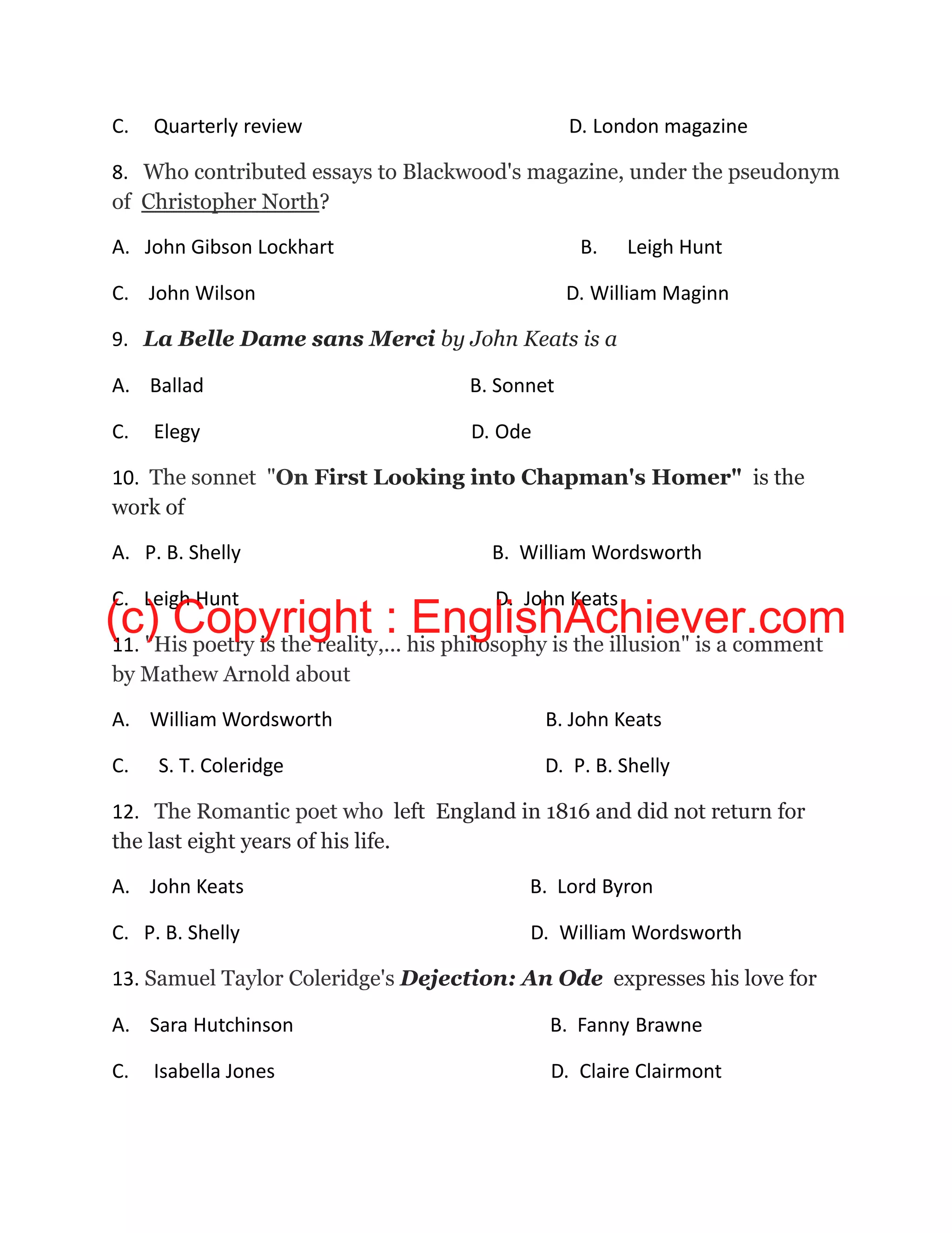 Romanticism test 2 pdf w | PDF