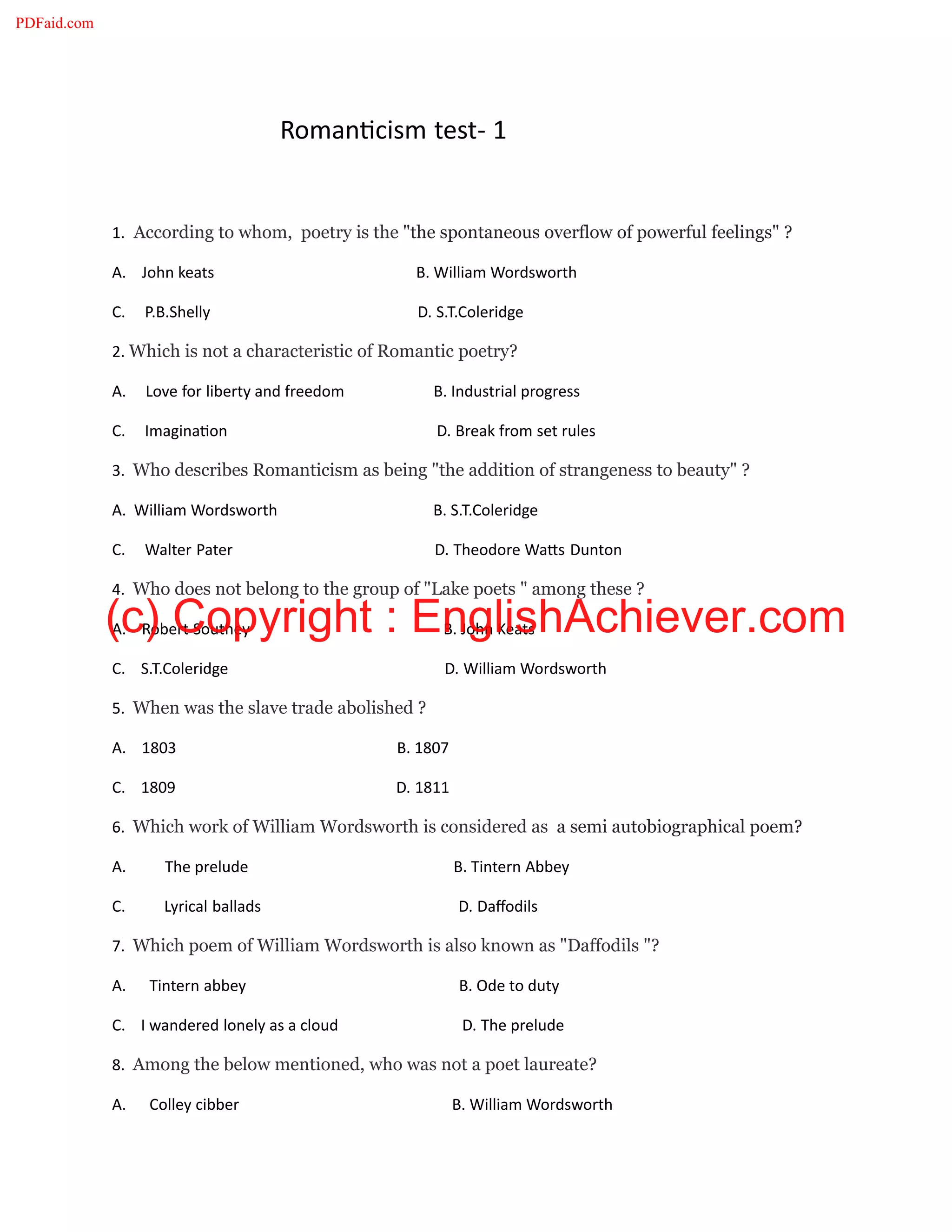 Romanticism test 1 w | PDF