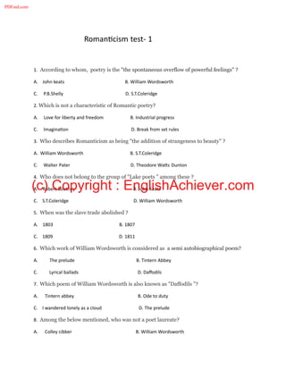 Romanticism test 1 w | PDF