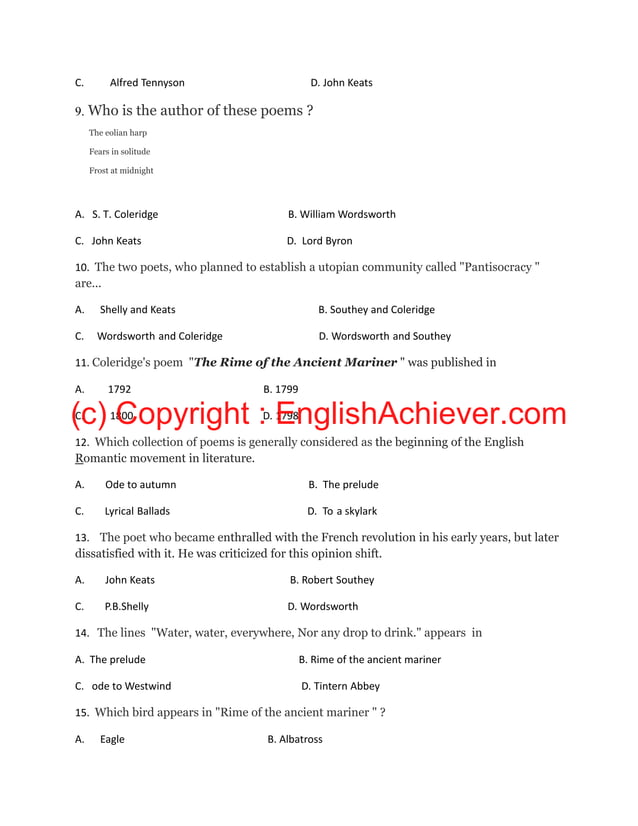 Romanticism test 1 w | PDF