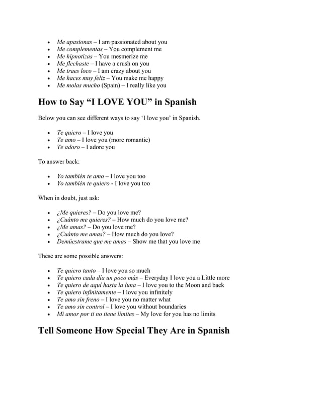 Romantic Spanish Phrases | PDF