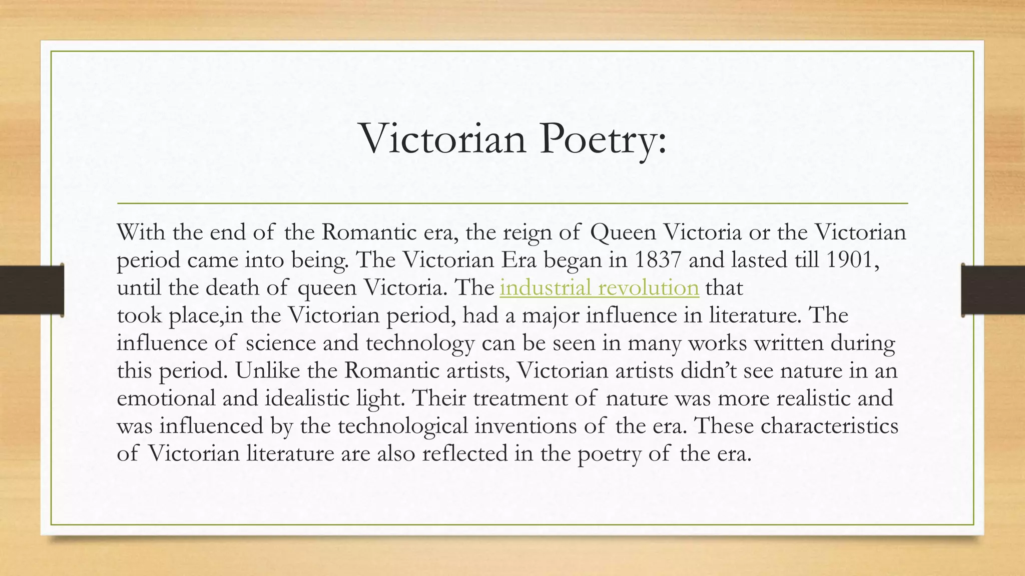 Romantic vs victorian poetry | PPTX
