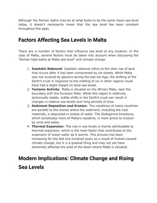 Sea Level Changes and the Roman Tidal Baths of Malta | PDF