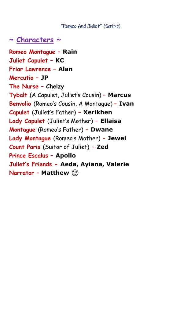 Romeo-And-Juliet-Script-G9.docx | Romance | Genres