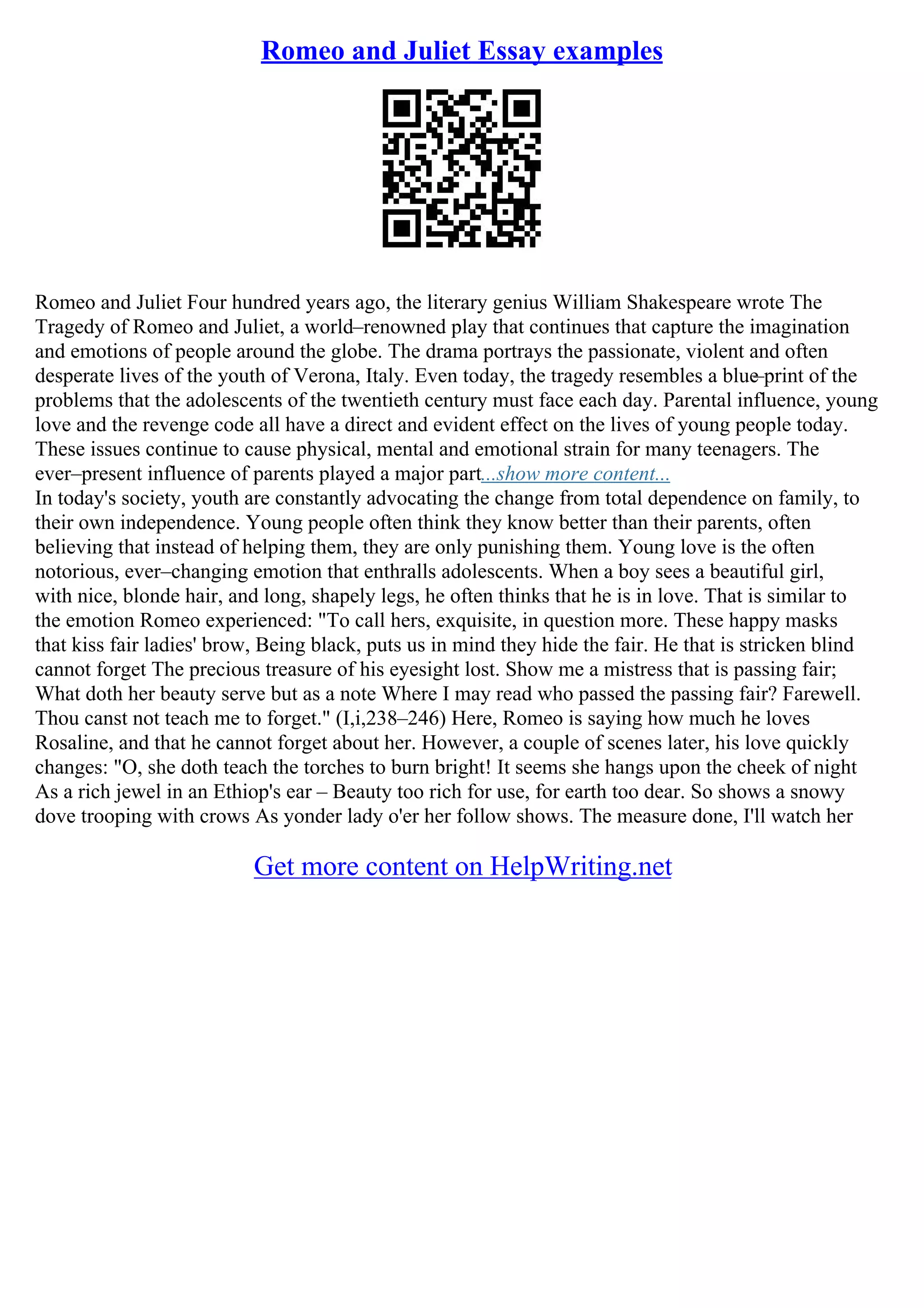 Romeo And Juliet 5 Paragraph Essay | PDF | Parenting Teens | Parenting