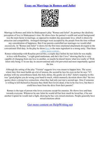 Romeo And Juliet 5 Paragraph Essay | PDF