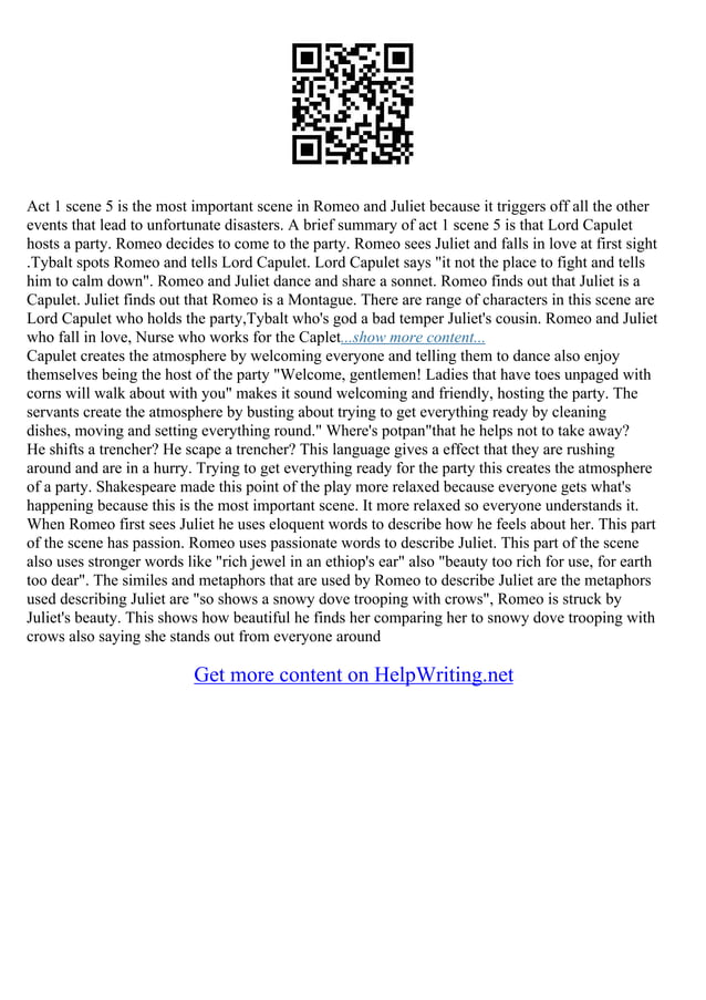 Romeo And Juliet Act 1 Scene 5 Essay | PDF