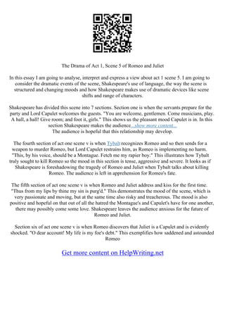 Romeo And Juliet Act 1 Scene 5 Essay | PDF