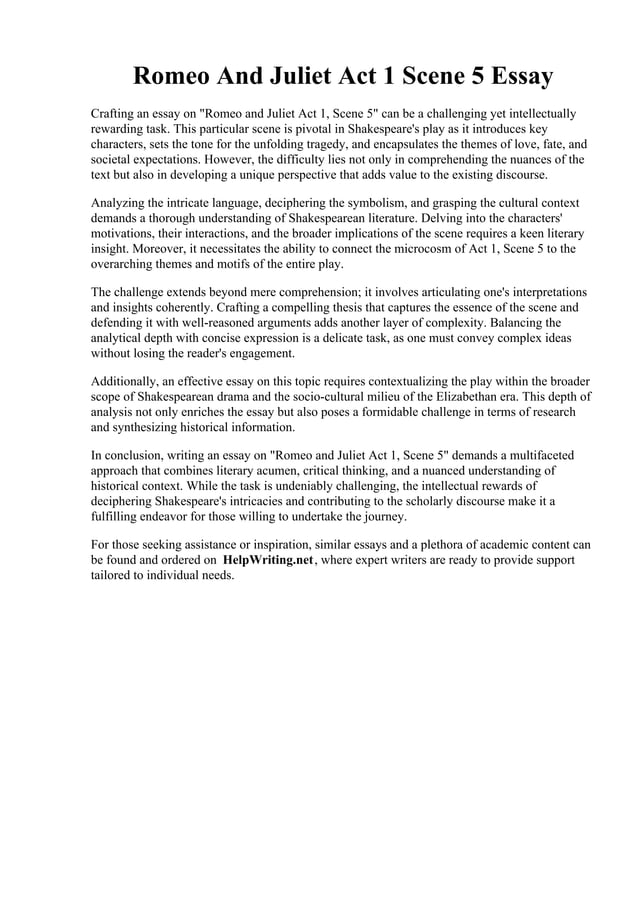 Romeo And Juliet Act 1 Scene 5 Essay | PDF