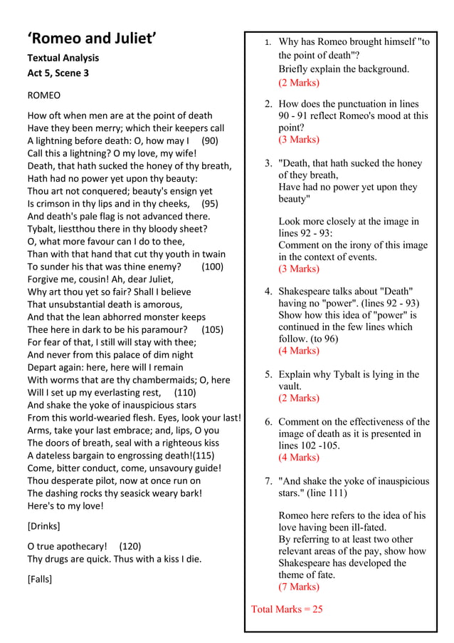 Romeo and juliet act 5, scene 3 textual analysis | DOCX