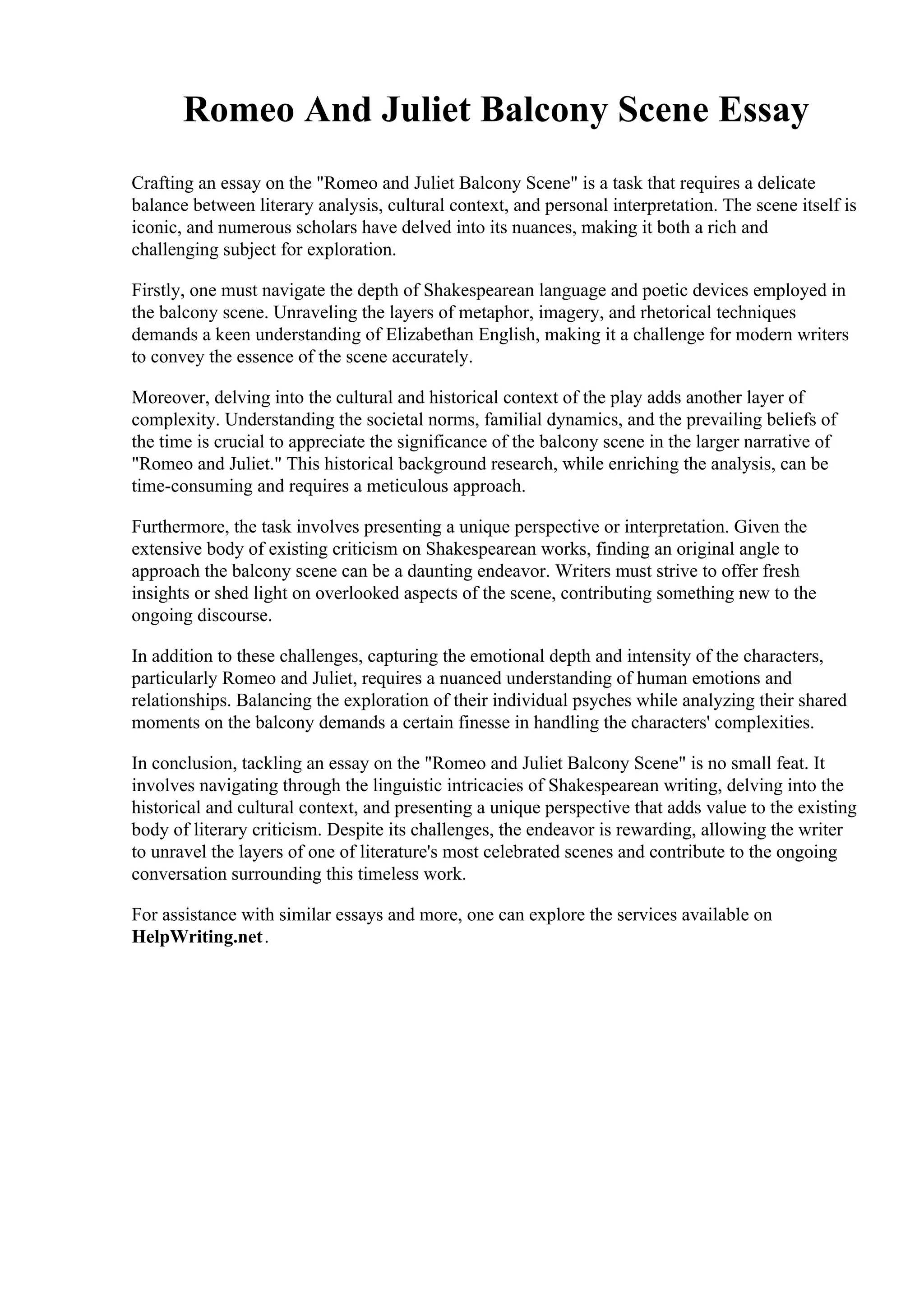 Romeo And Juliet Balcony Scene Essay.pdf | Fiction | Books and Literature