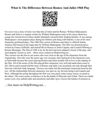 Romeo And Juliet Book And Movie Comparison Essay | PDF