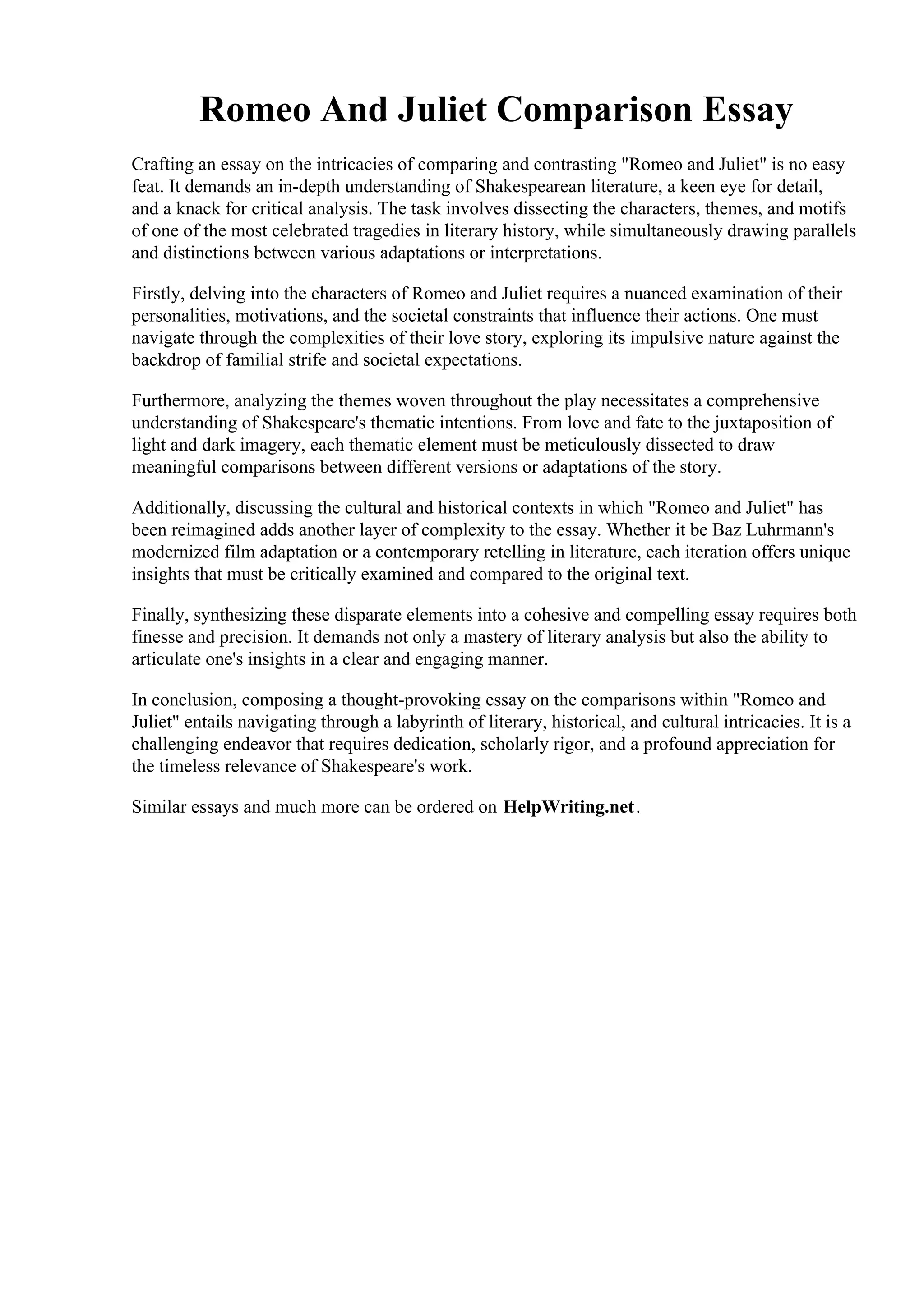 Romeo And Juliet Comparison Essay. Romeo and Juliet analysis essay 600 ...