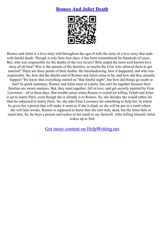 Romeo And Juliet Death Essay | PDF