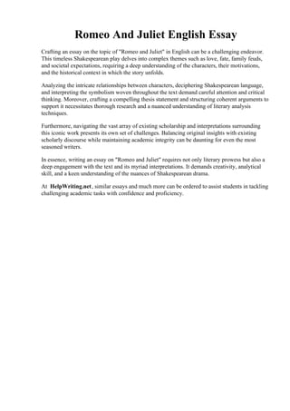 Romeo And Juliet English Essay | PDF