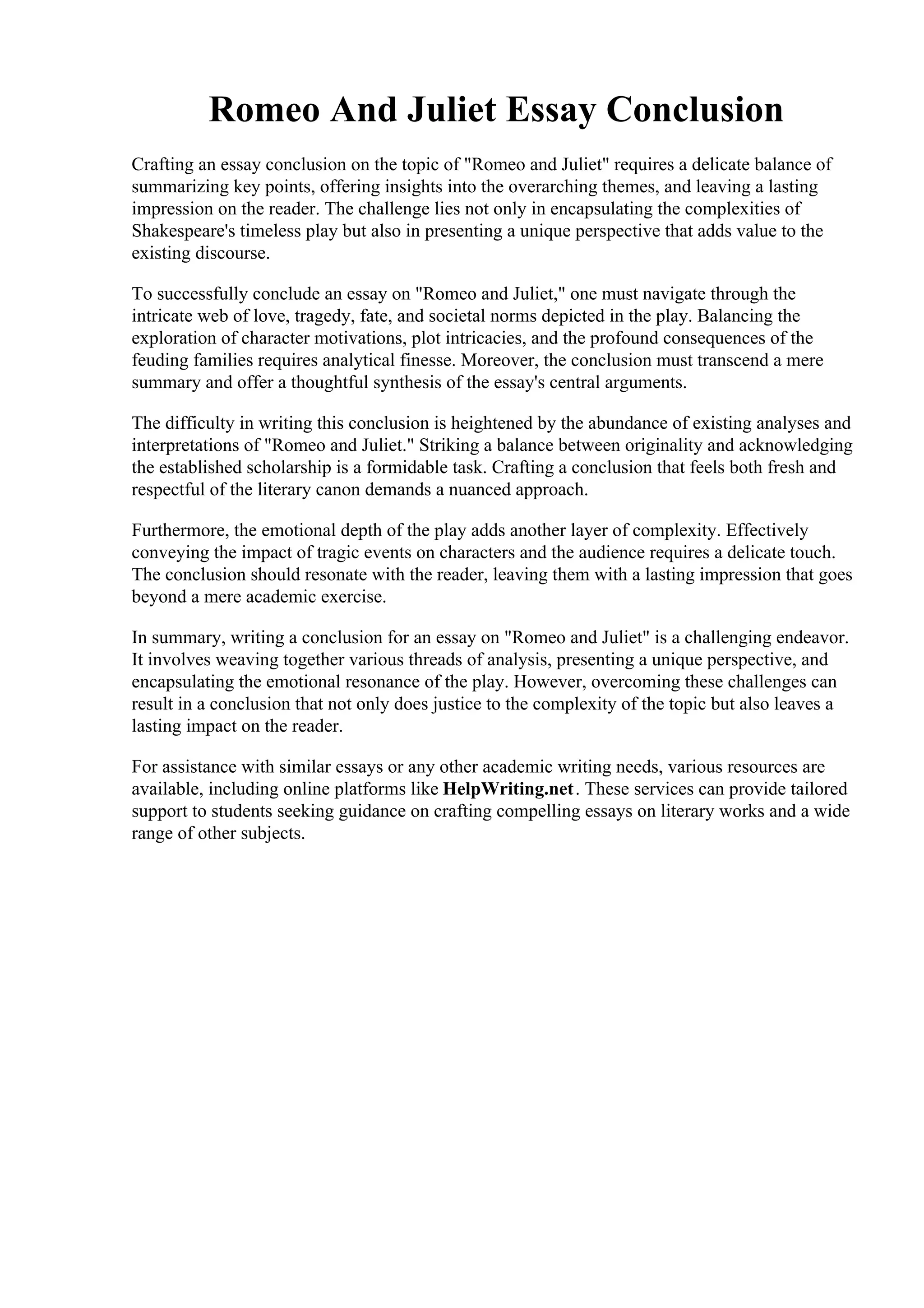 Romeo And Juliet Essay Conclusion. Romeo and Juliet conflicts essay ...