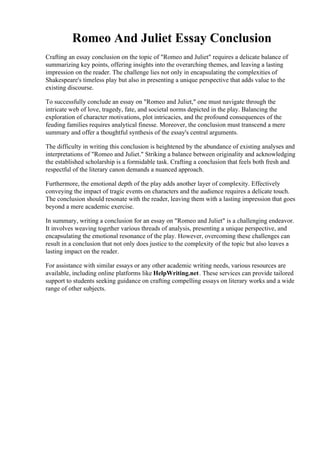 Romeo And Juliet Essay Conclusion. Romeo and Juliet conflicts essay ...