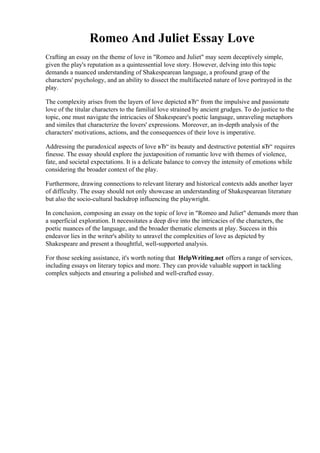 Romeo And Juliet Essay Love. Relationships in romeo and juliet essay | PDF