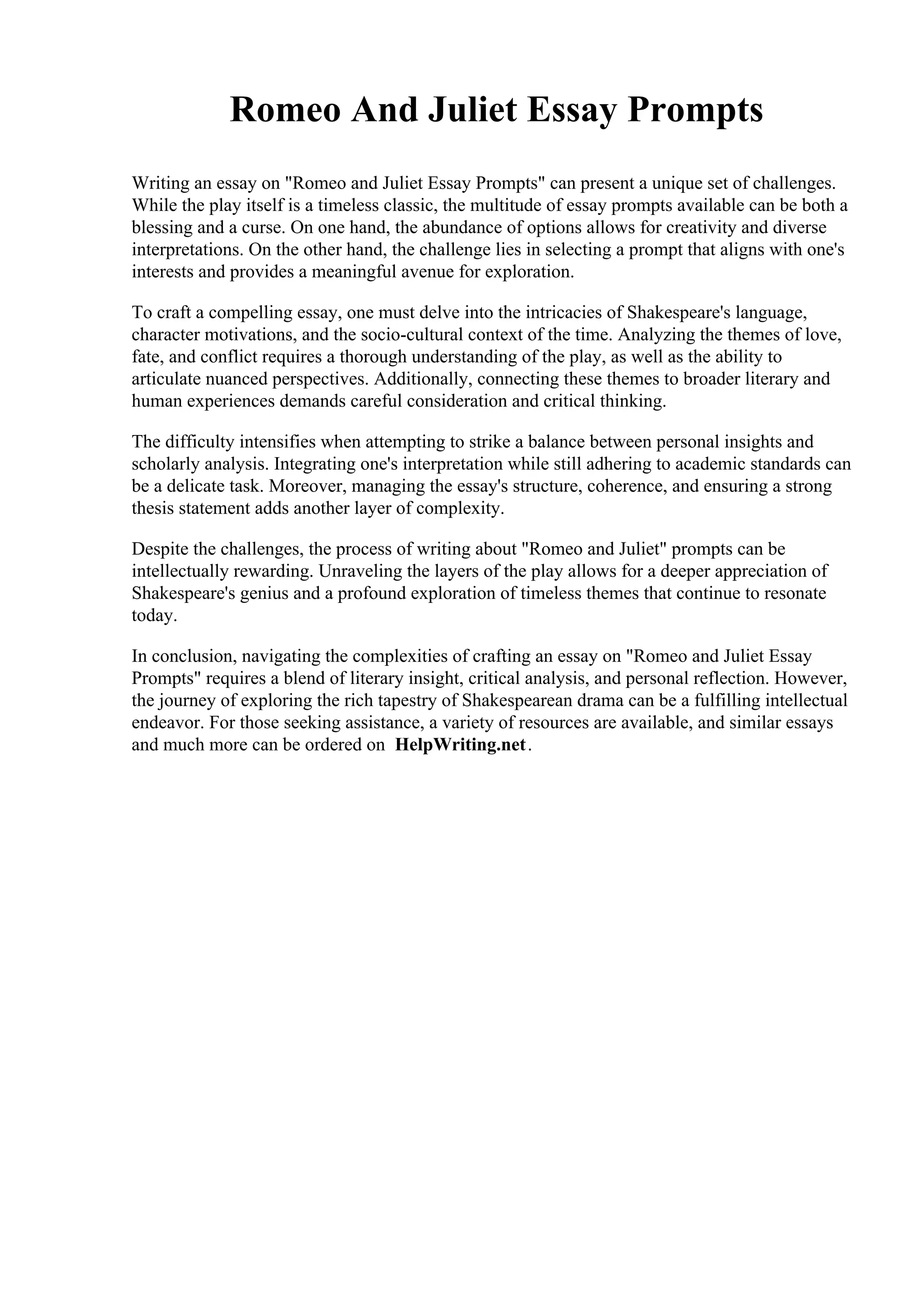 Romeo And Juliet Essay Prompts.pdf | Books and Literature