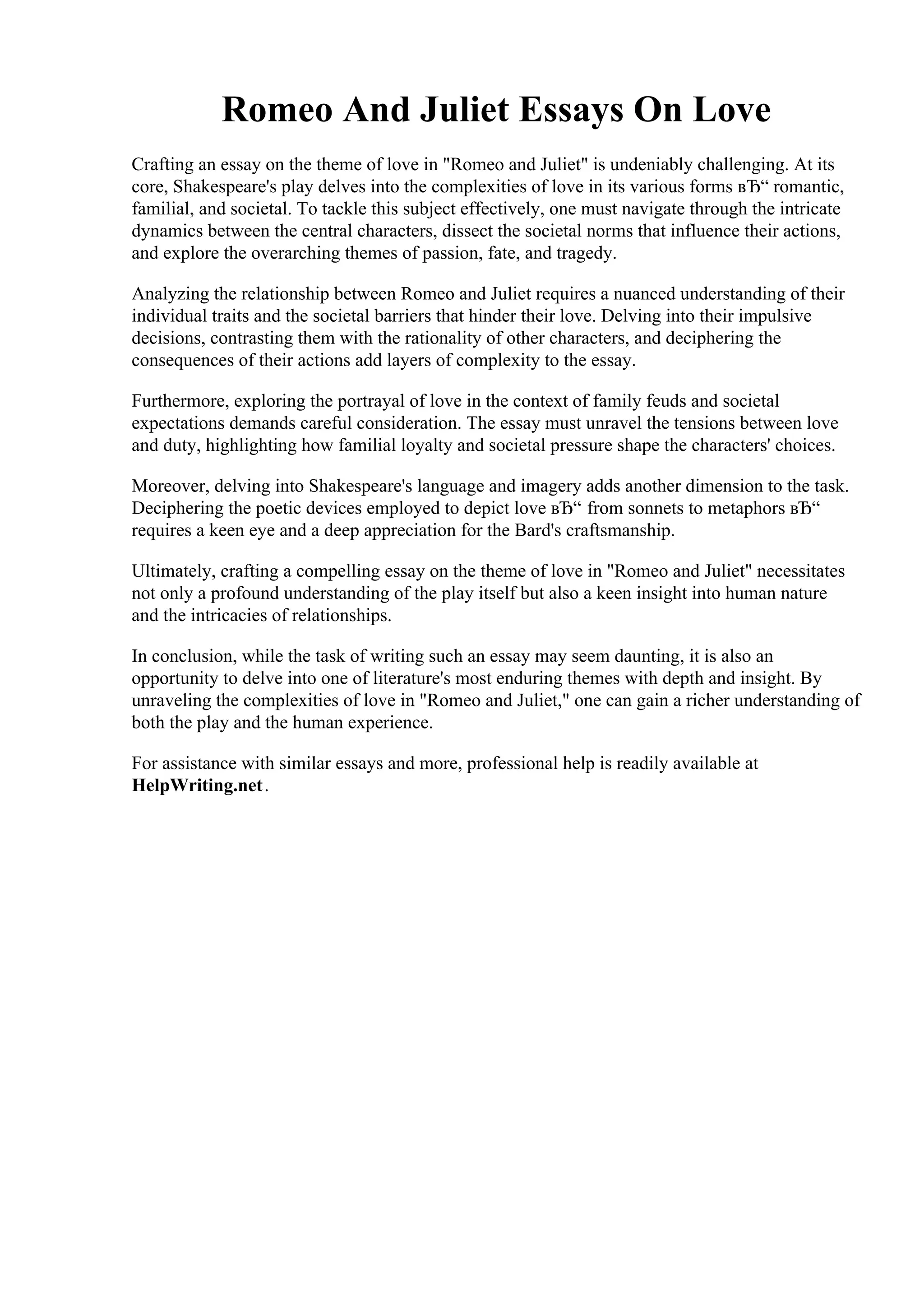 Romeo And Juliet Essays On Love. romeo and juliet Explore the theme of ...