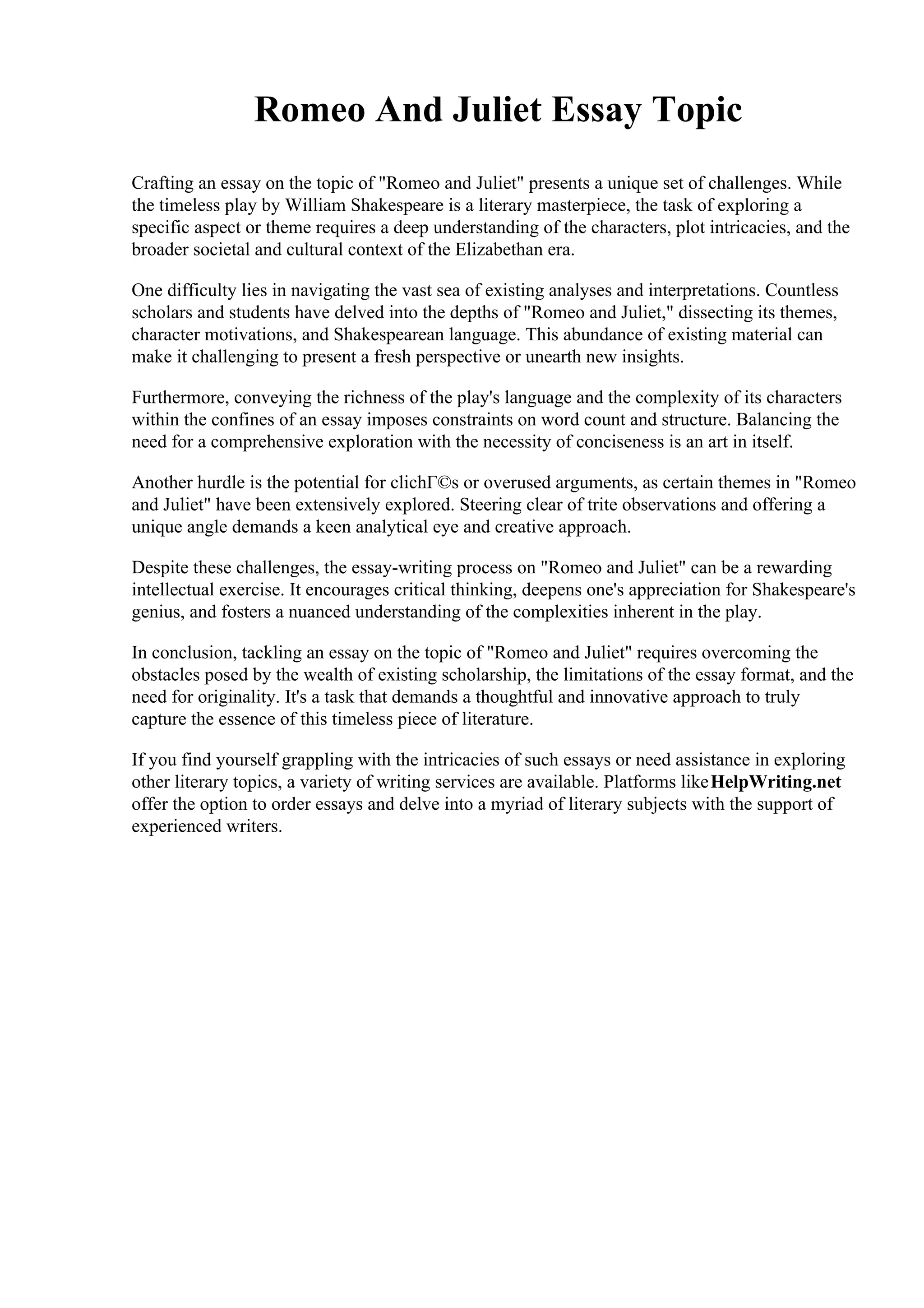 Romeo And Juliet Essay Topic | PDF