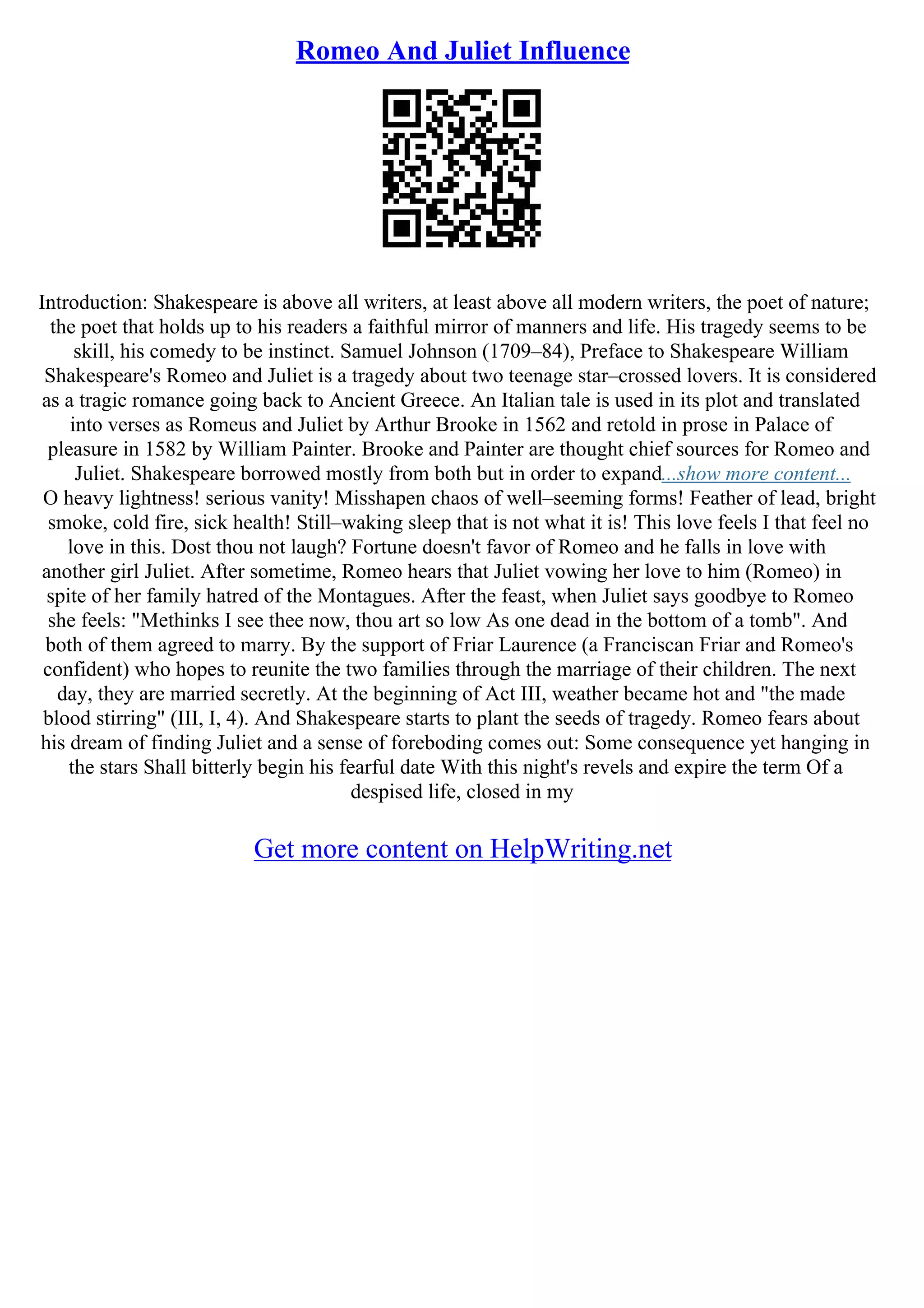 Romeo And Juliet Introduction Essay | PDF