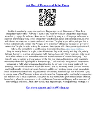 Romeo And Juliet Introduction Essay | PDF