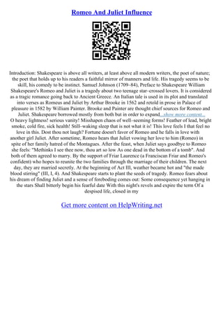Romeo And Juliet Introduction Essay | PDF