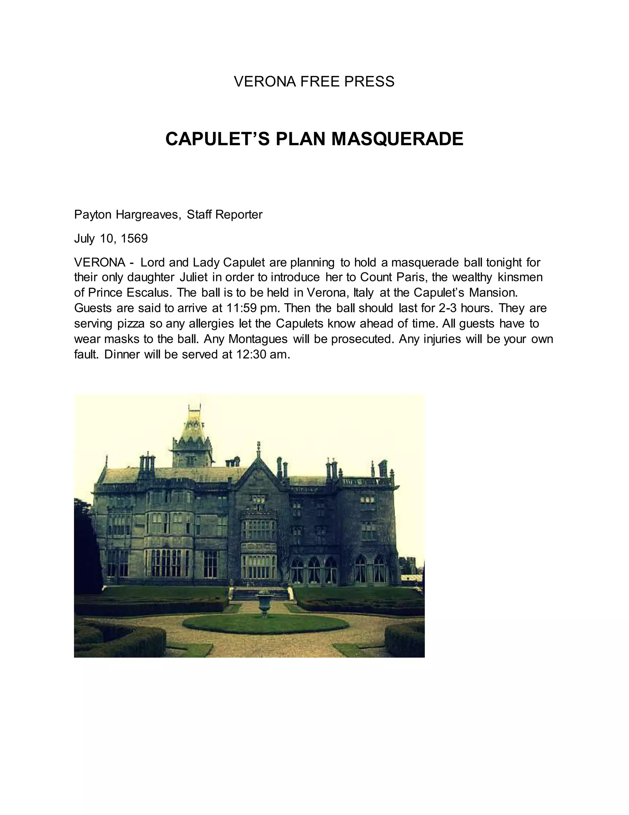 Romeo and juliet newspaper report | PDF