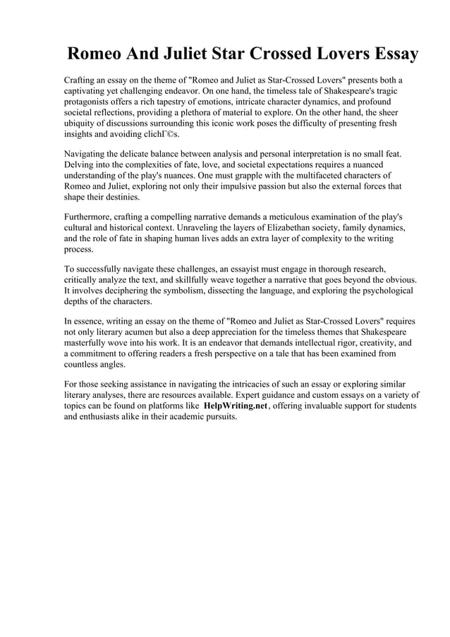 Romeo And Juliet Star Crossed Lovers Essay | PDF