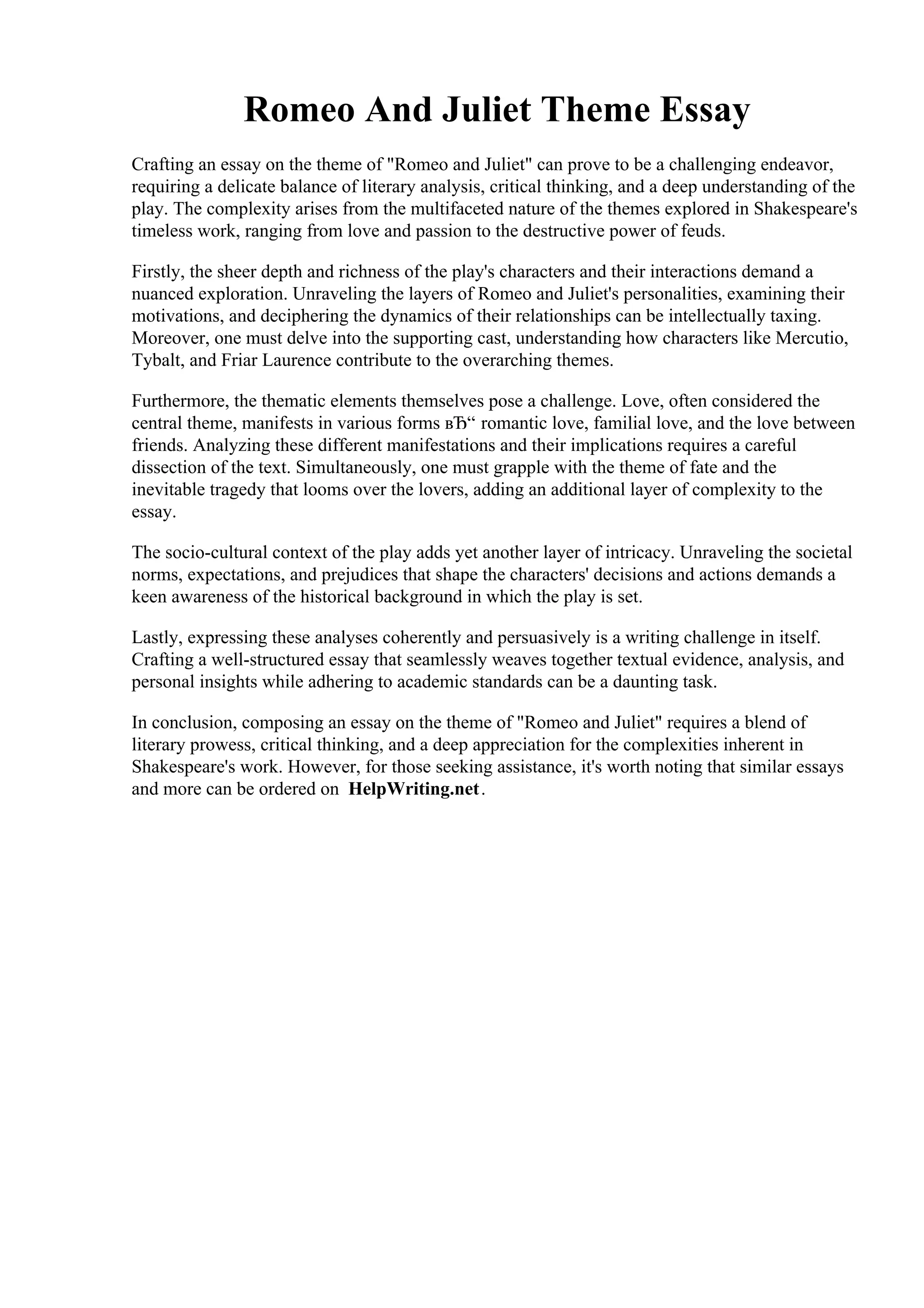 Romeo And Juliet Theme Essay | PDF