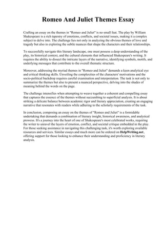 Romeo And Juliet Themes Essay. Augsburg University | PDF