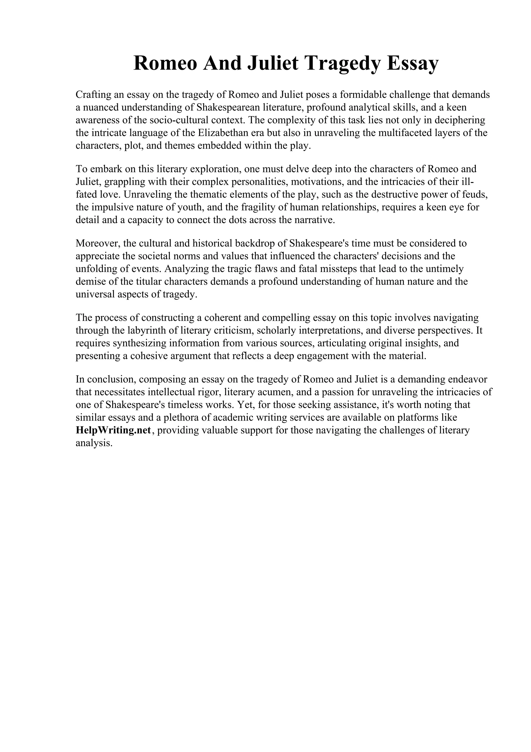 Romeo And Juliet Tragedy Essay. Who is to blame for the deaths of Romeo ...