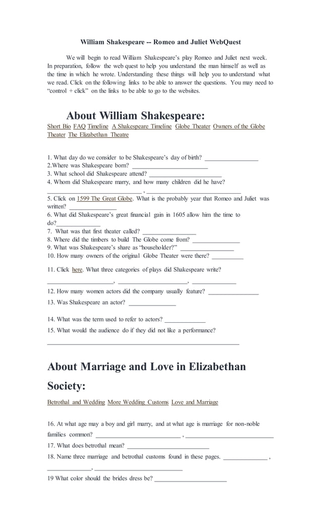 Romeo and juliet webquest | PDF