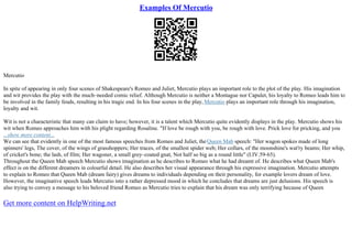 Romeo And Mercutio Essays | PDF | Drama | Genres