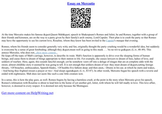 Romeo And Mercutio Essays | PPT