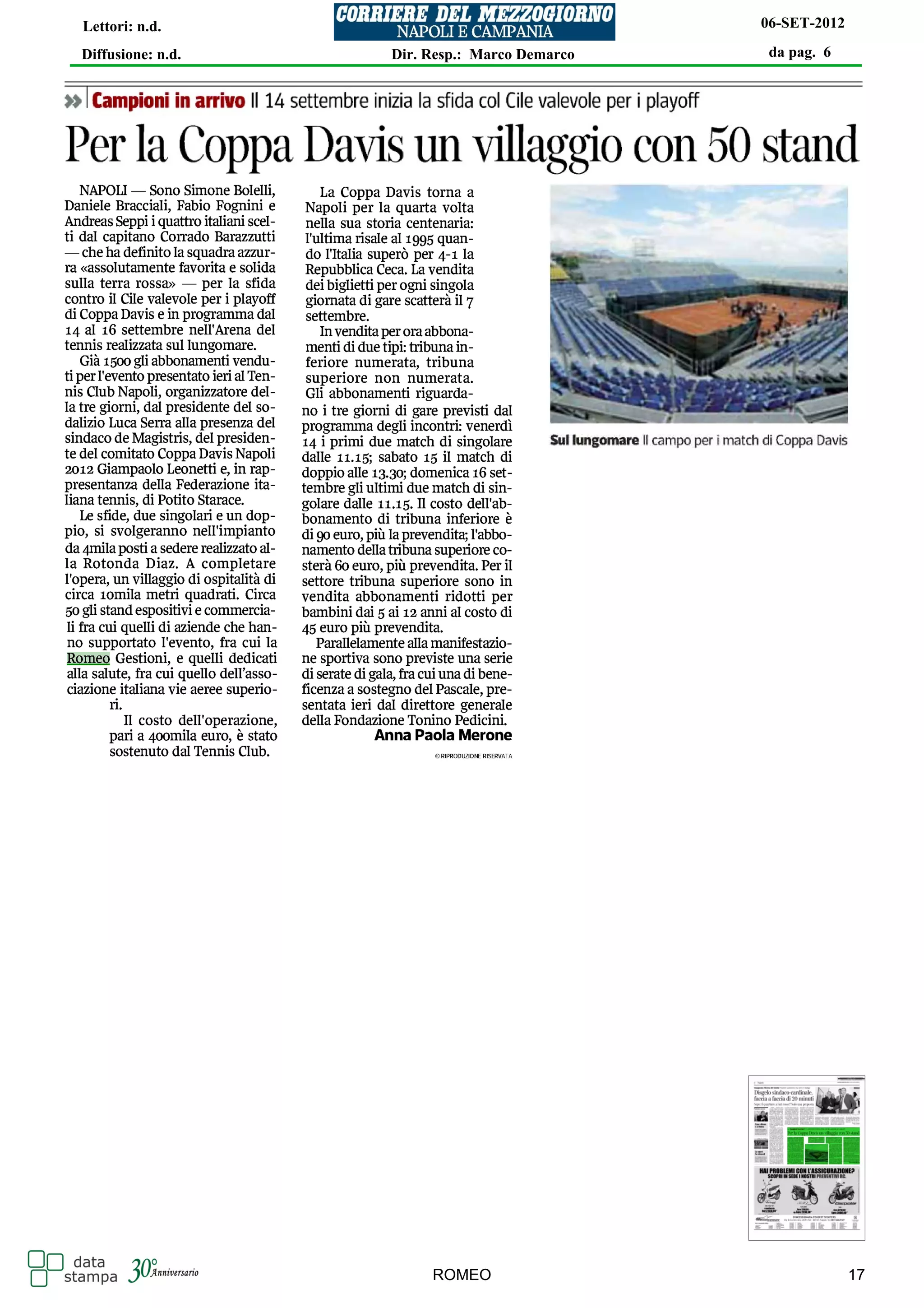 Romeo gestioni sponsor della coppa davis | PDF