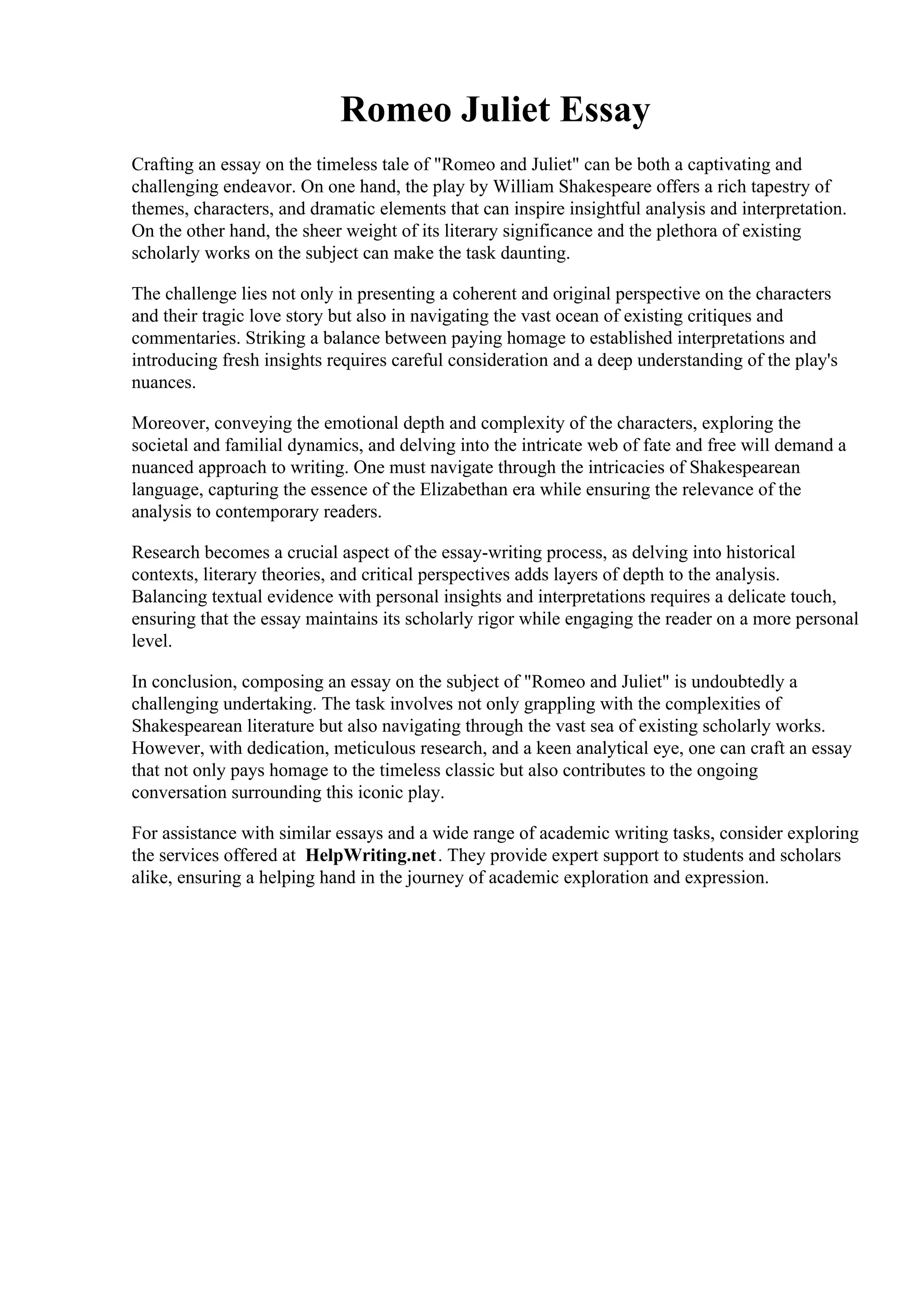 Romeo Juliet Essay. Romeo and Juliet Essays GradeSaver - How to Write ...