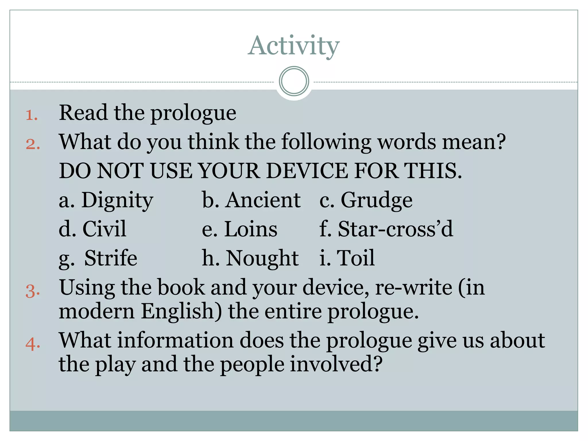 Introduction to Romeo & Juliet - William Shakespeare | PDF