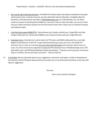 Rossview Middle School PTO infomation sheet 2012-13 | PDF