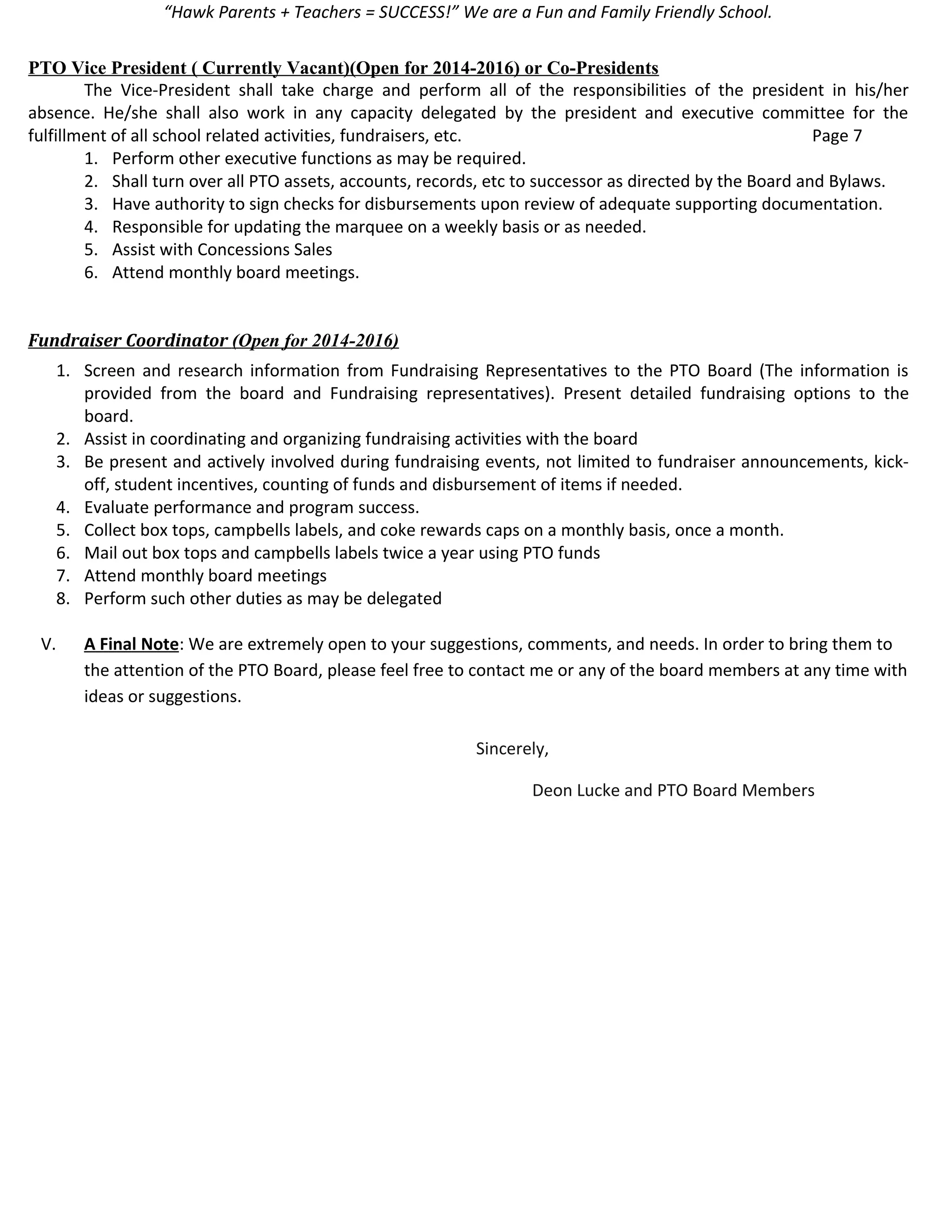 Ro ms pto welcome packet with pto open board positions 2014 2015 school ...