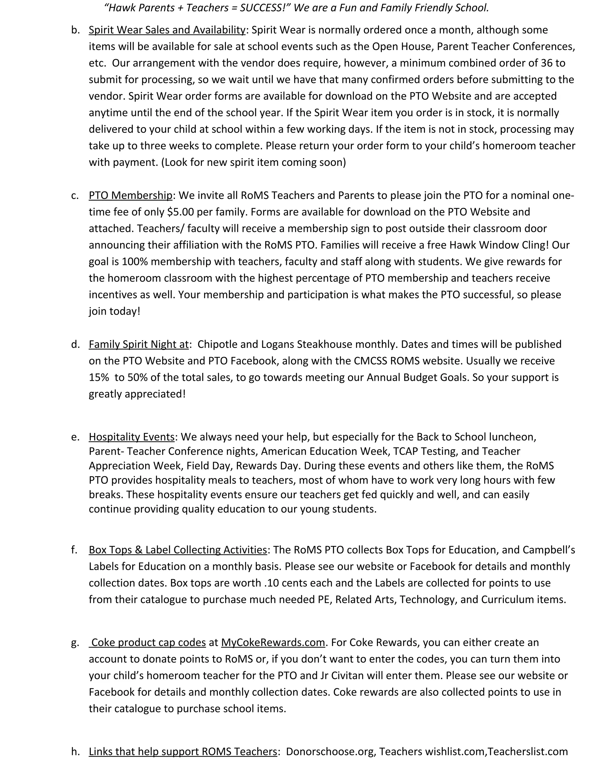 Ro ms pto welcome packet with pto open board positions 2014 2015 school ...