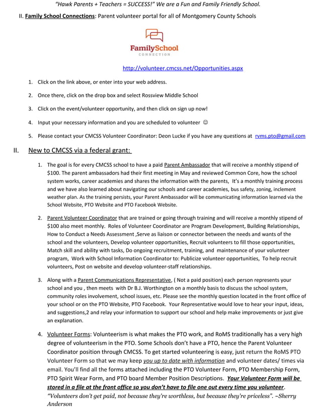 Ro ms pto welcome packet with pto open board positions 2014 2015 school ...