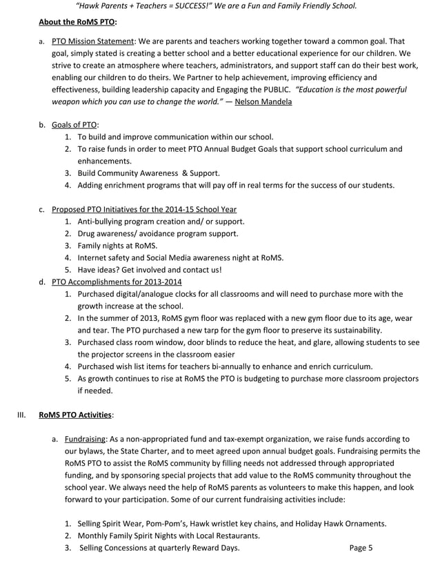 Ro ms pto welcome packet with pto open board positions 2014 2015 school ...